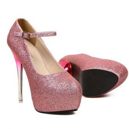 Beautiful Metallic Platform Pumps In Pink on Luulla