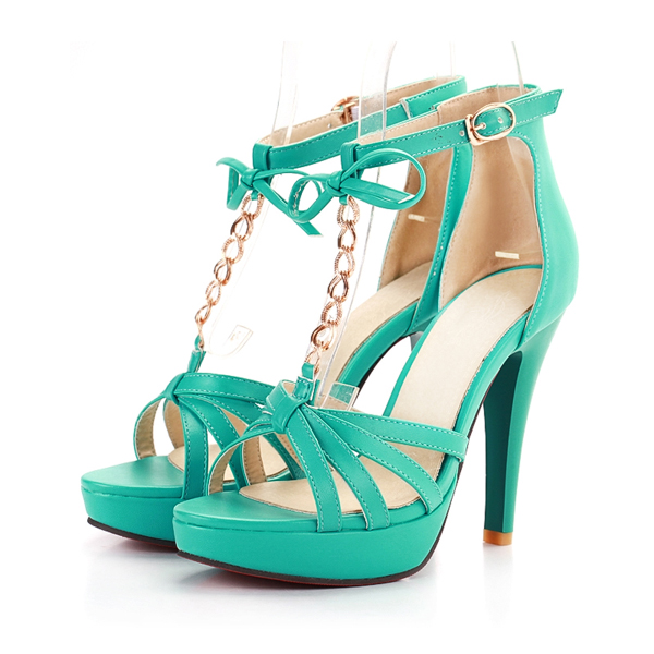 Gold Metal Chain And Bow Design High Heel Fashion Sandals In 4 Colors ...